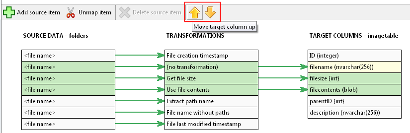 SQL File Import online help - Map data to table columns