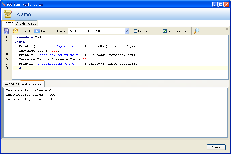 SQL Size online help - Tag